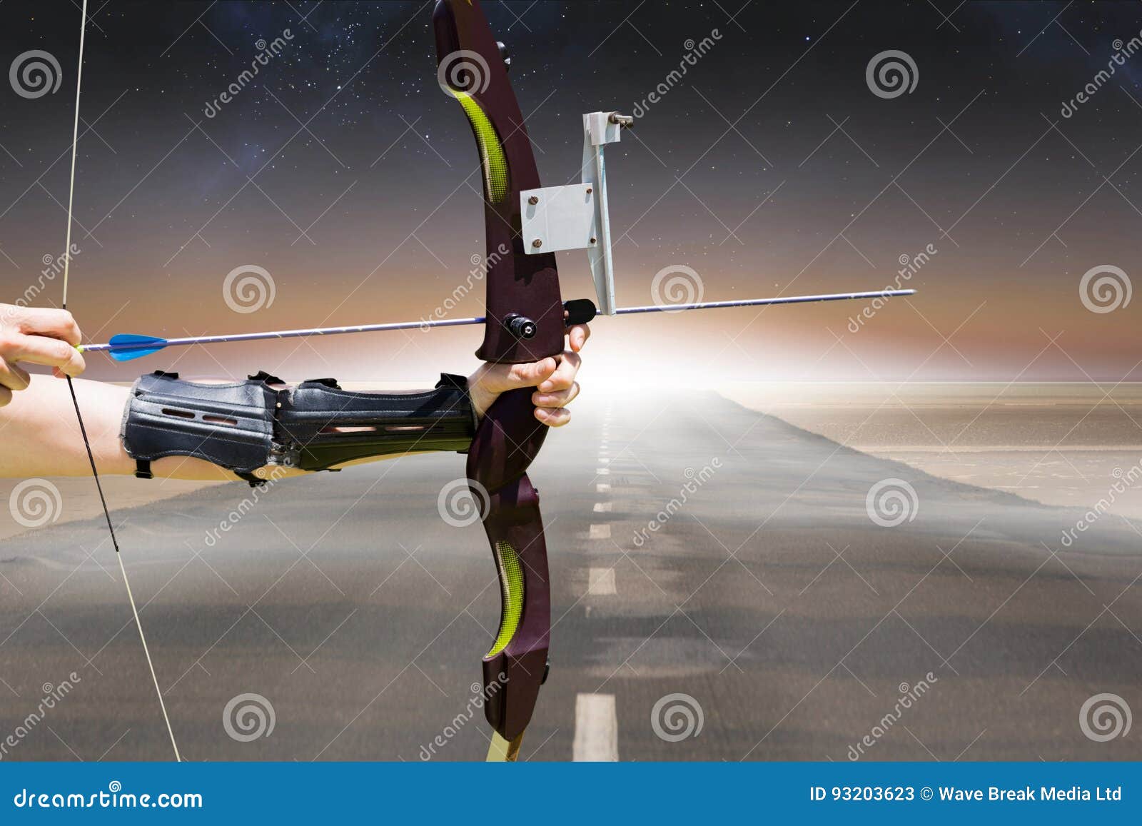 Archer is Shooting an Arrow Against Road Background Stock Image - Image ...