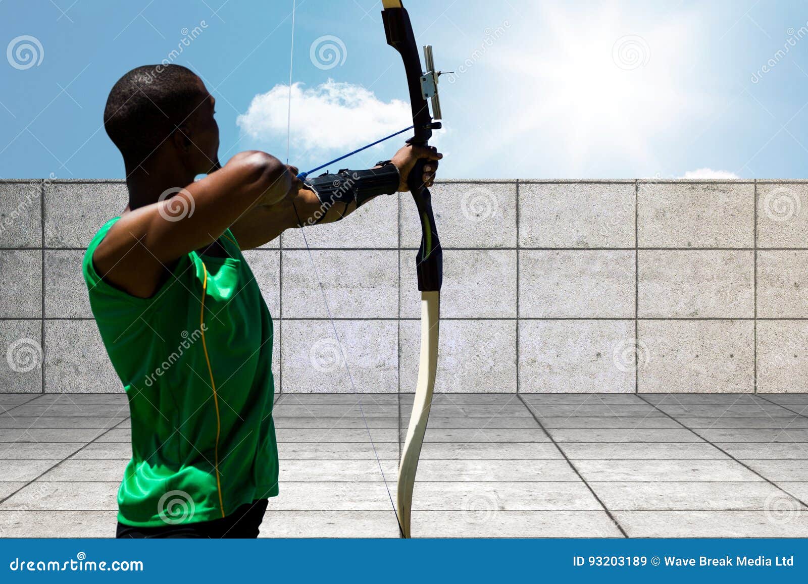 Archer is Shooting an Arrow from a Rooftop Against Sky Background Stock ...