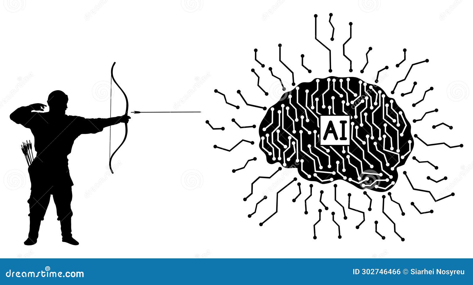 Archer Shoots the Arrow at Artificial Intelligence. Vector Illustration ... Archer Shoots the Arrow at Artificial Intelligence. Vector Illustration ...