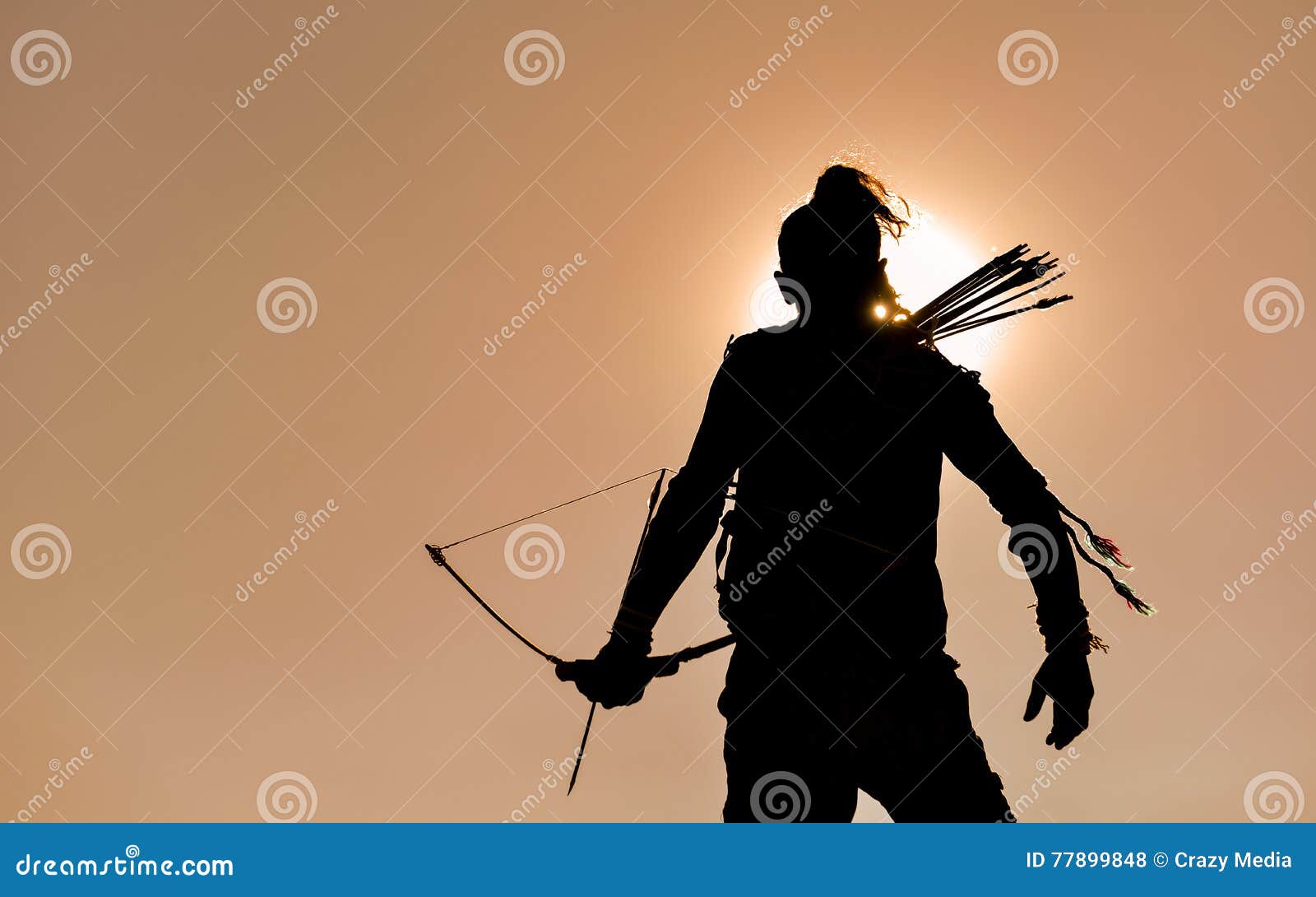 Archer at sunset stock photo. Image of instrument, fashioned - 77899848