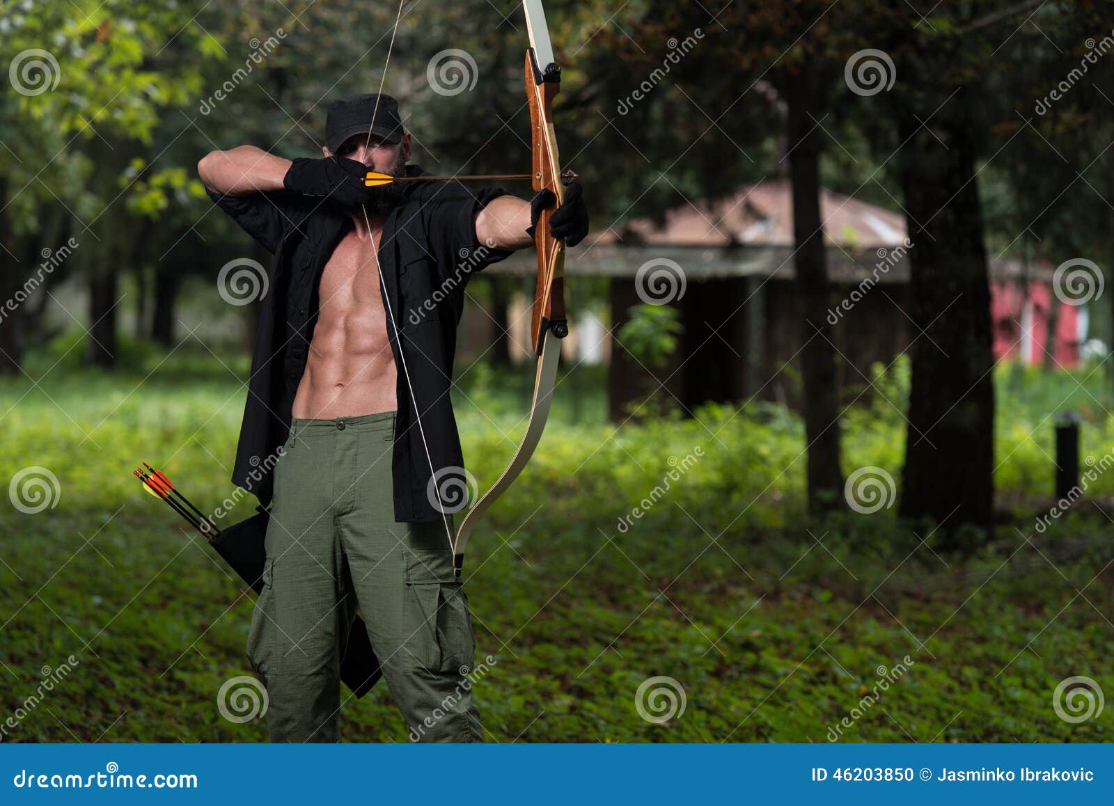Archer Training with the Bow Stock Photo - Image of handsome, game ...
