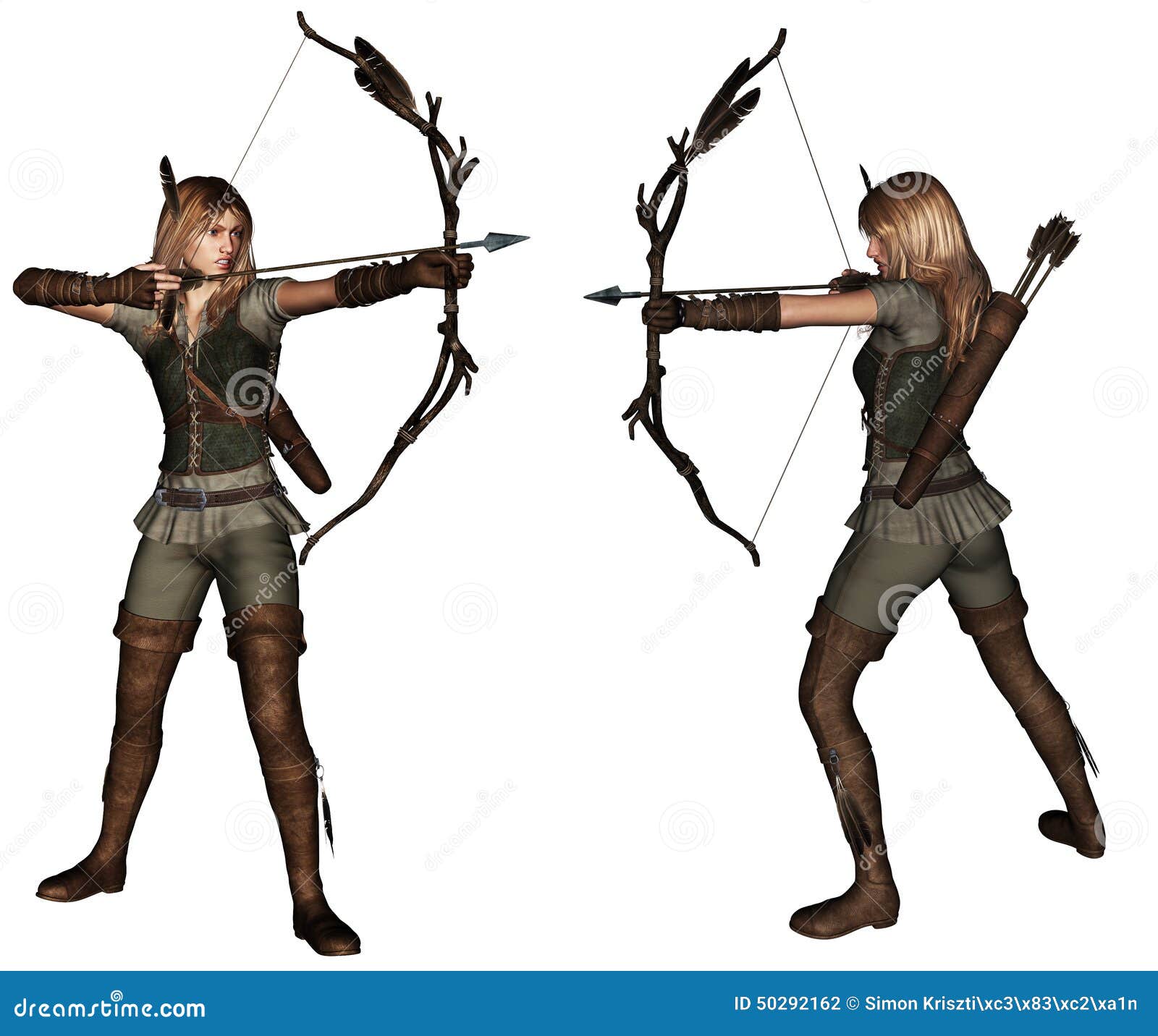 Archer woman 2 poses stock illustration. Illustration of medieval ...