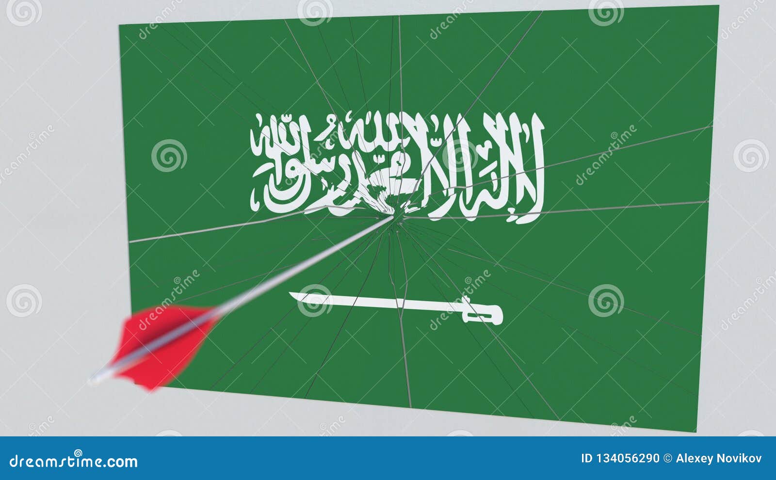 Archery Arrow Breaks Plate Featuring Flag of SAUDI ARABIA. 3D Rendering ...