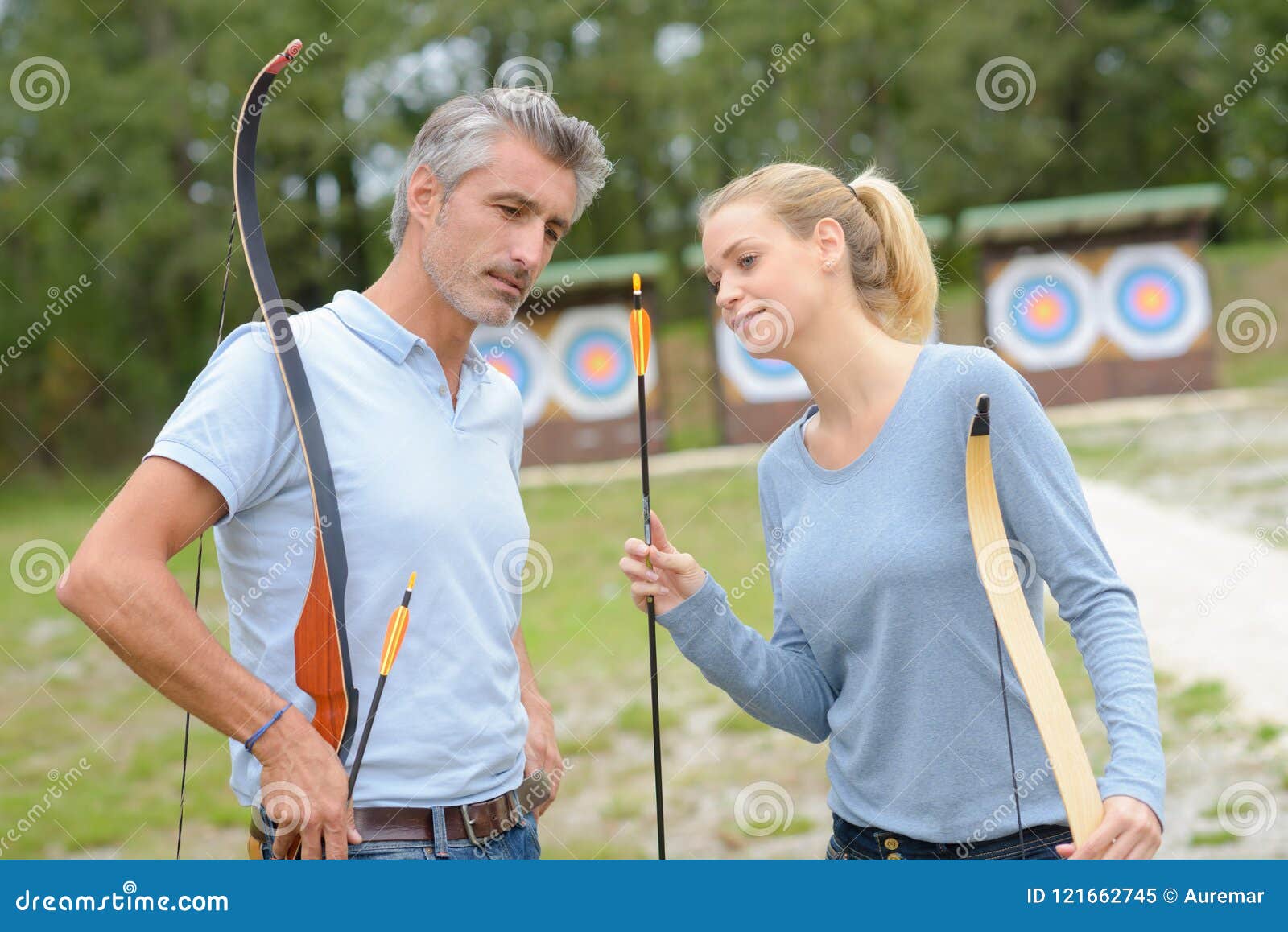 Archery Couple Practicing Together Stock Image - Image of people ...