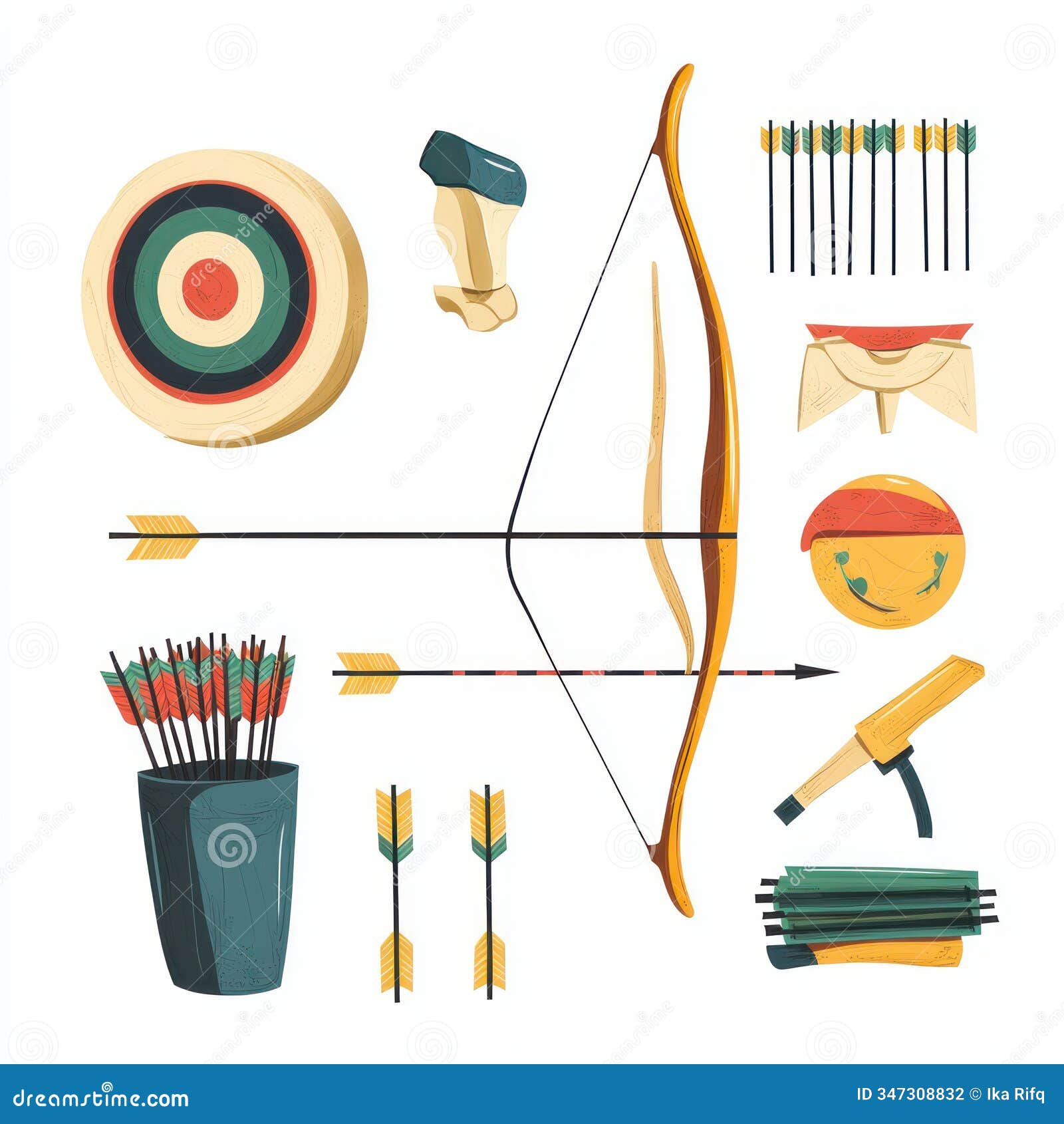 Archery Illustration, Target Practice with Bow, Arrows, and Quiver ...