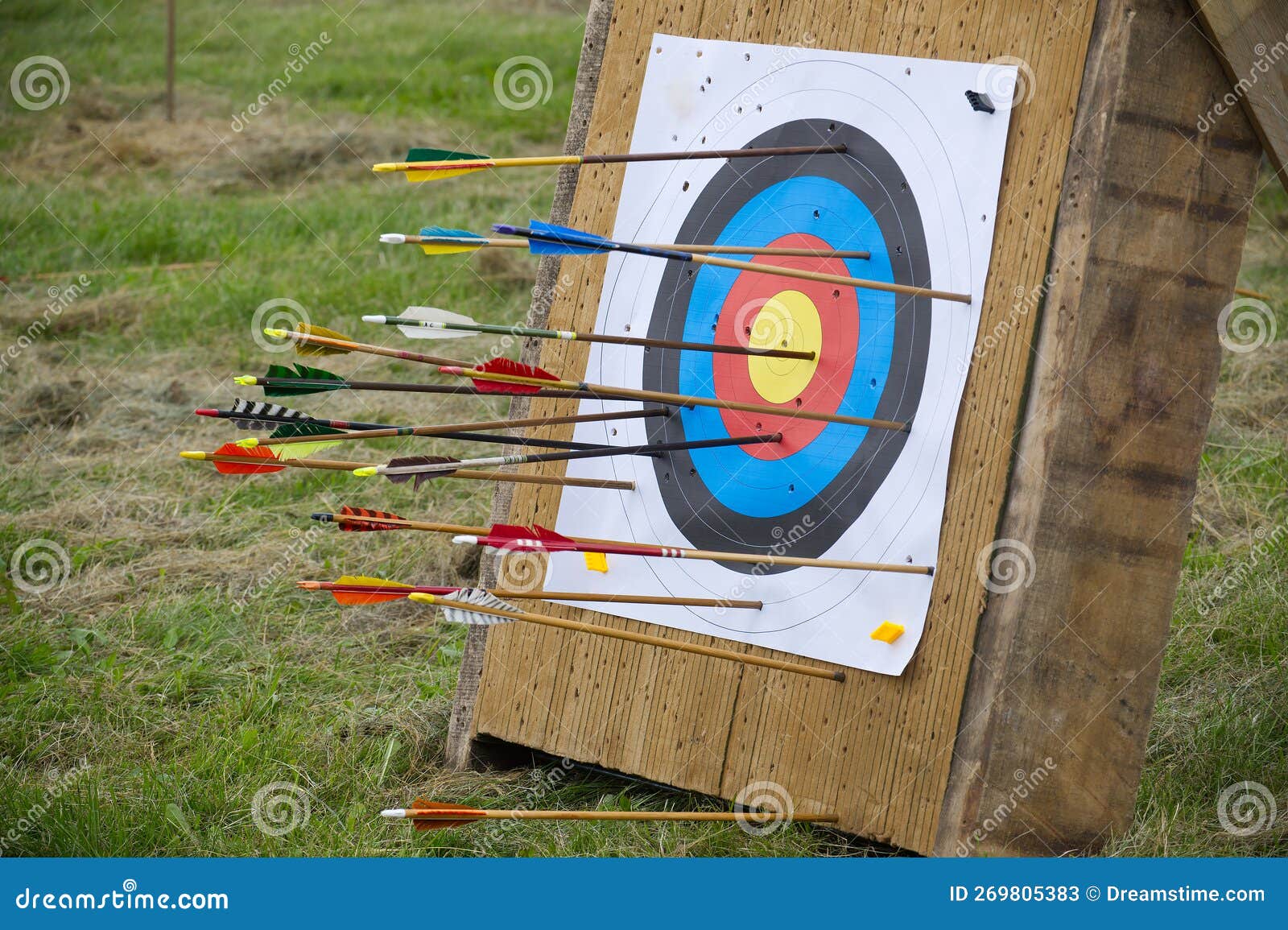 Archery Target Pierced by Arrows Stock Image - Image of success, shoot ...