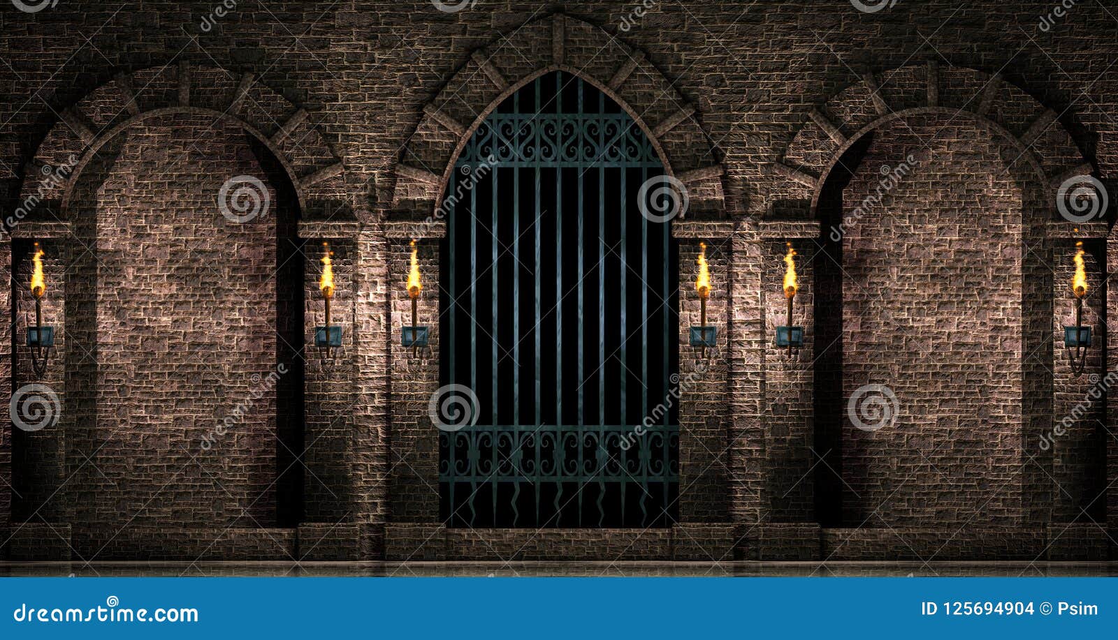 Arches With Iron Railings And Torches Royalty-Free Illustration ...