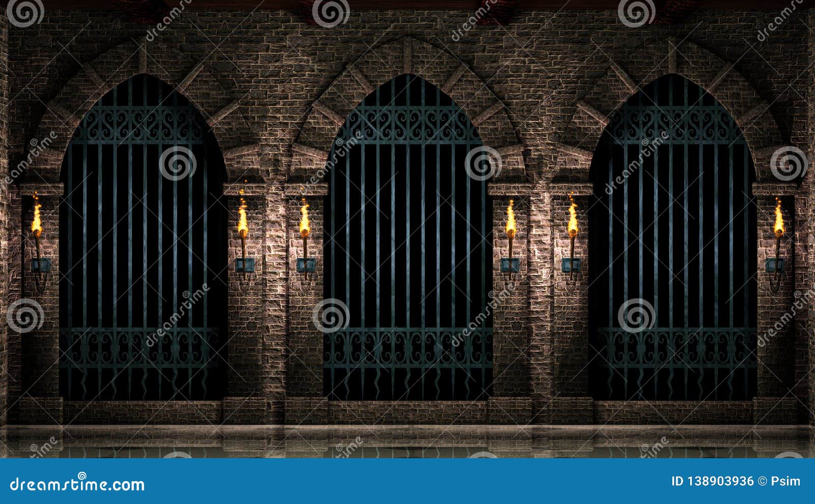 Arches With Iron Railings And Torches Royalty-Free Illustration ...