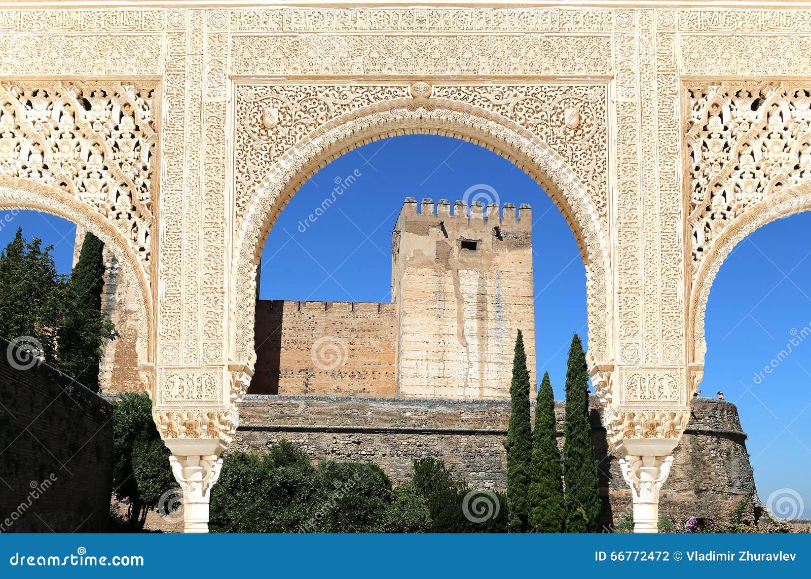 Arches in Islamic (Moorish) Style and Alhambra, Granada, Spain Stock ...