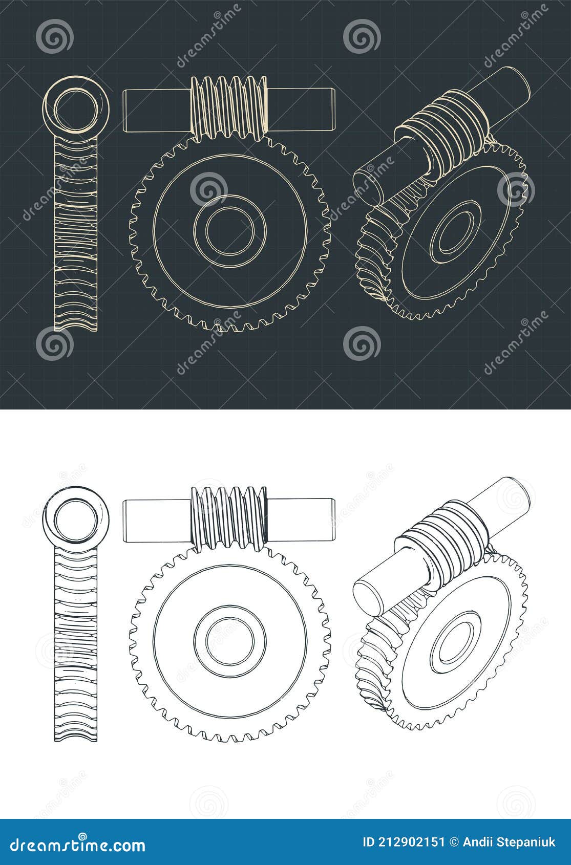 Archimedes Worm And Involute Gear Blueprints Cartoon Vector ...