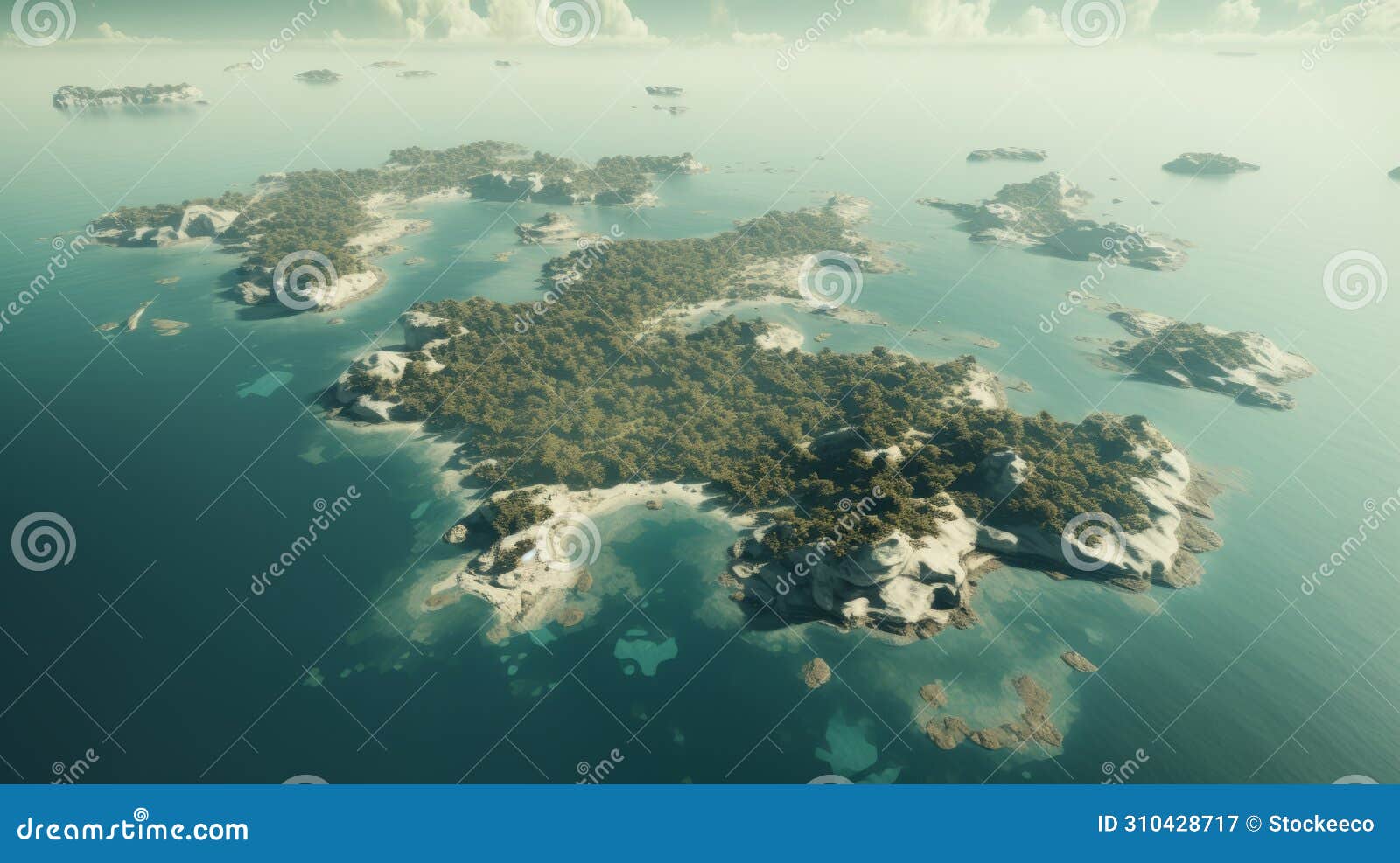 Aerial View of Archipelago with Flat Duotone Color Scheme Stock ...