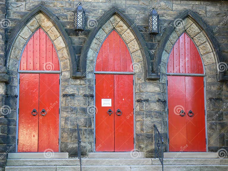 Architec: 3 Red Church Doors Stock Image - Image of cathedral, church ...