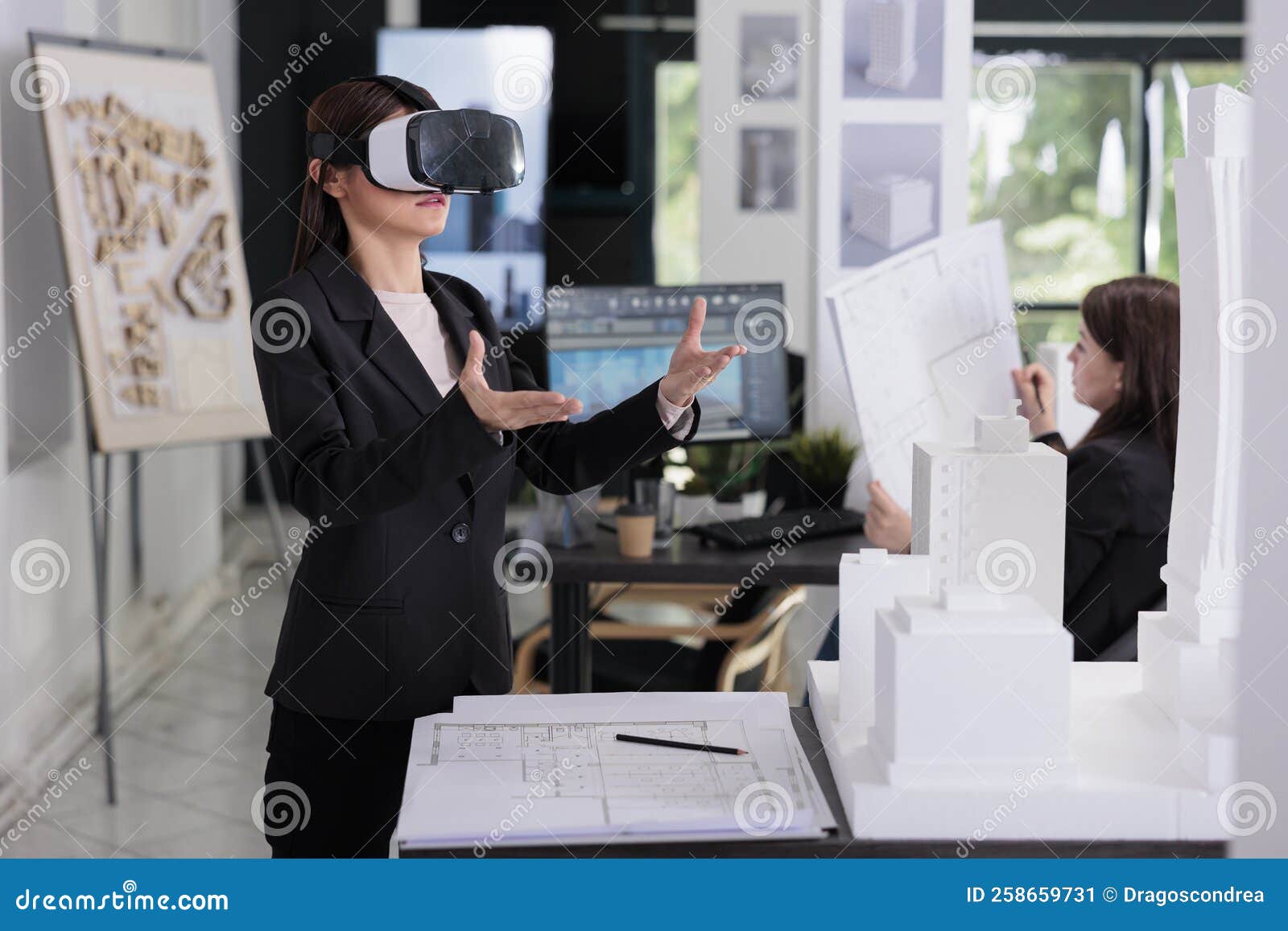 Architectural Reality Virtual Office Desk Background Construction ...