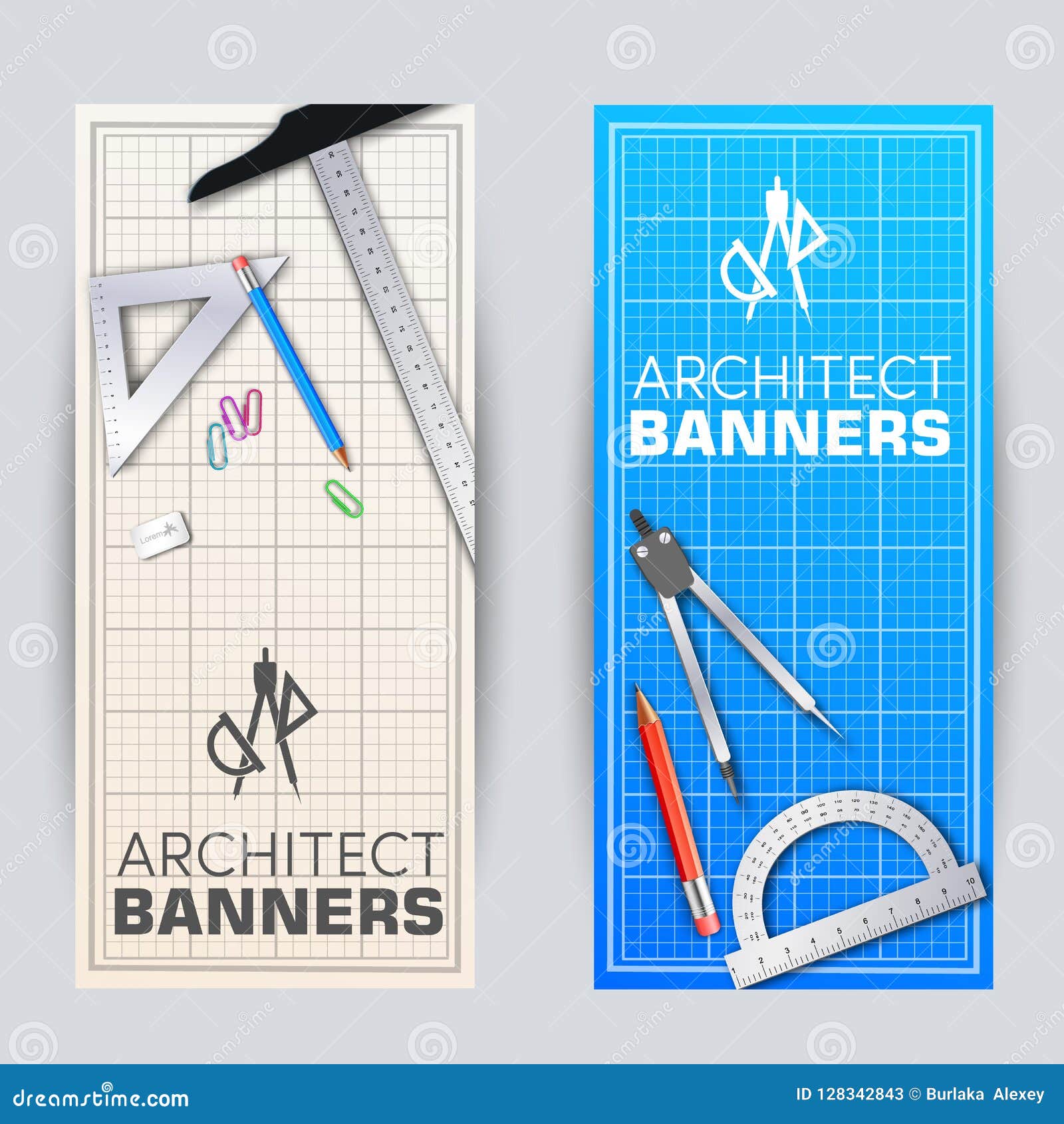 Architect Blueprint Banners Cards Set. Vector Illustration Design Stock ...