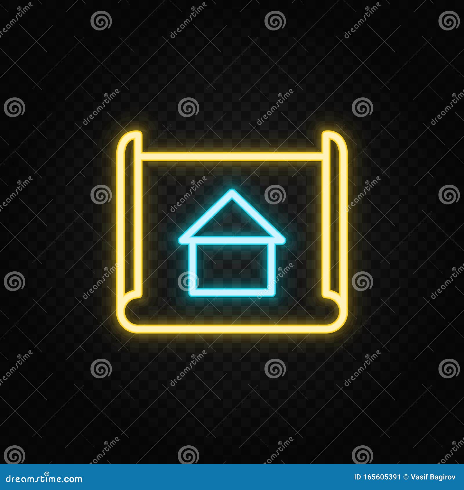 Architect, Blueprint, Design Neon Icon. Blue and Yellow Neon Vector ...