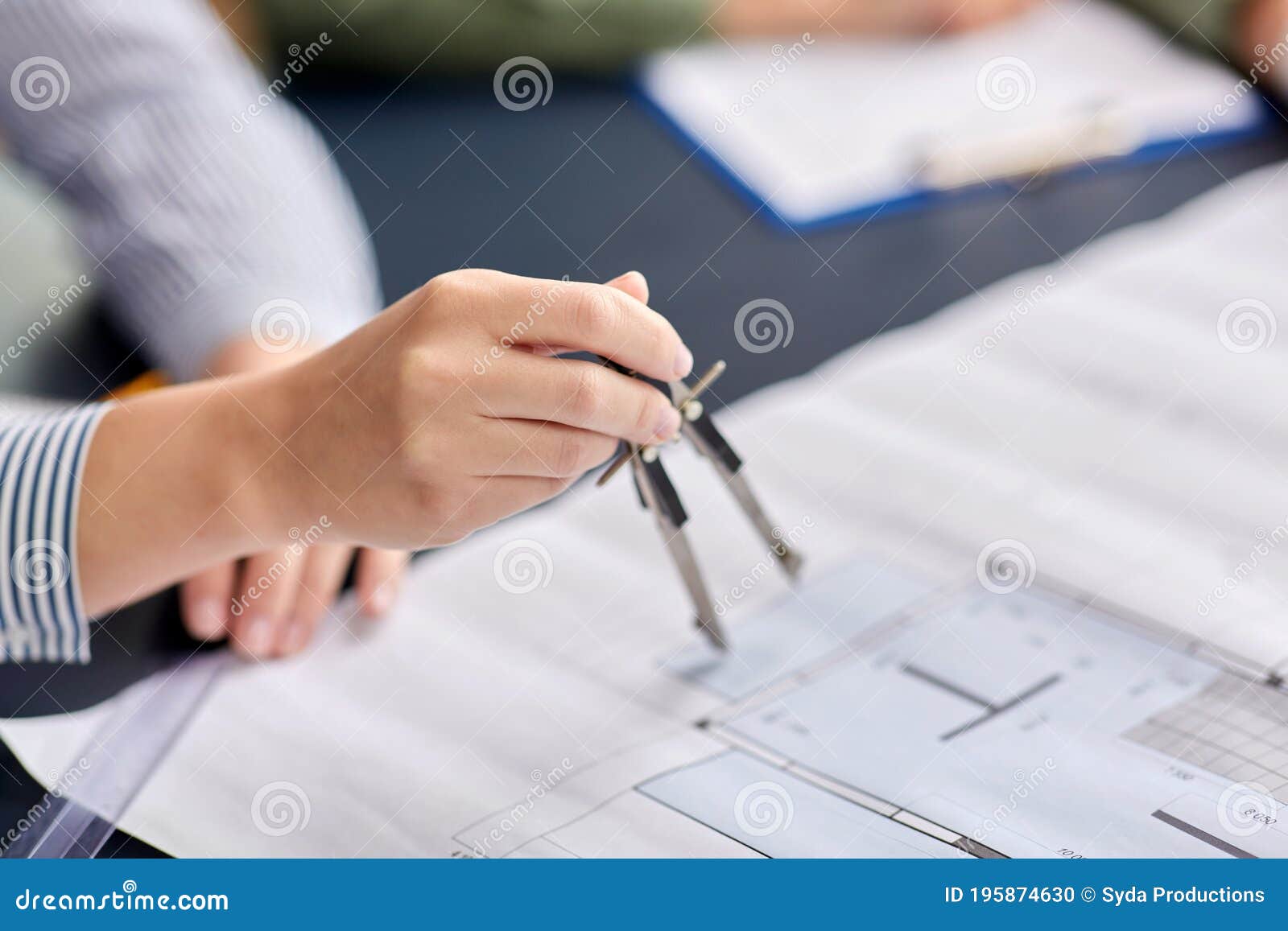Architect with Blueprint and Drafting Compass Stock Photo - Image of ...