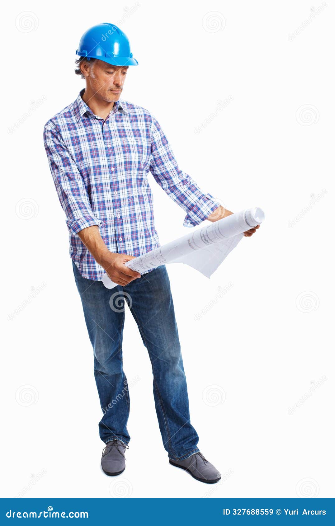 Architect, Blueprint and Planning with Mature Contractor and Man ...