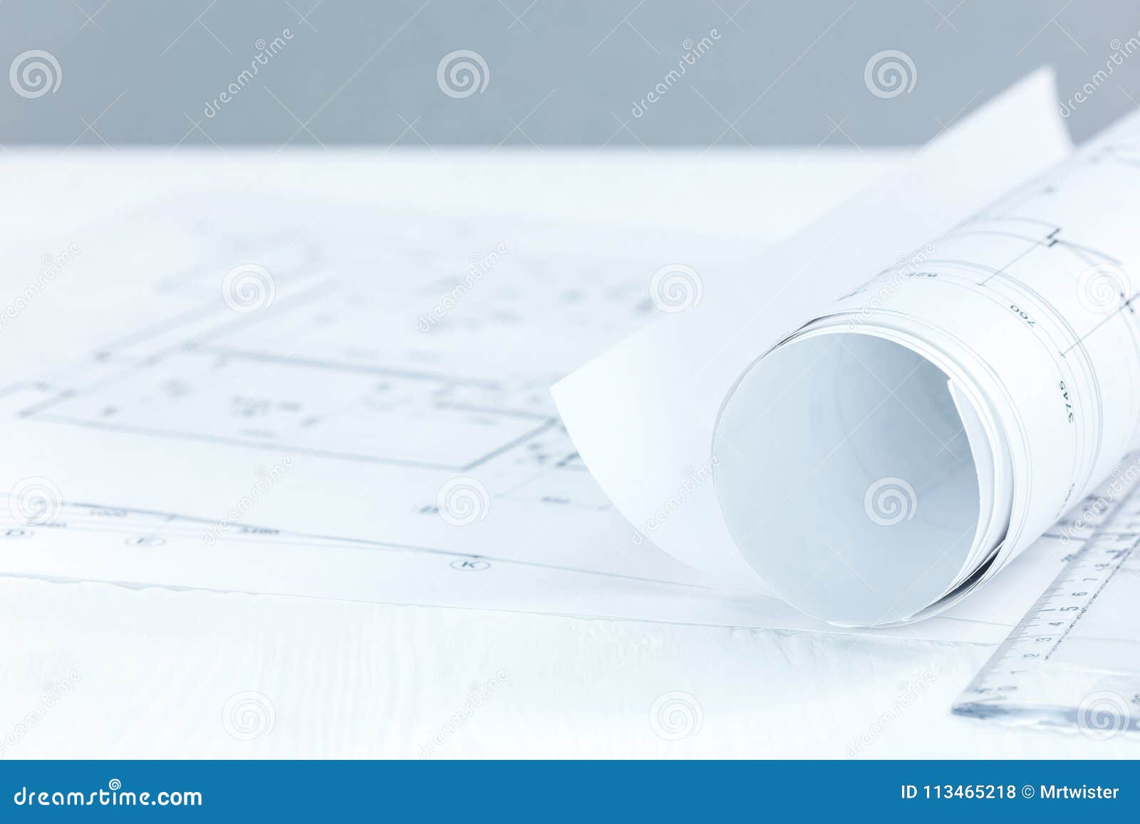 Architect Blueprint Rolls and Construction Plans on Desk Stock Photo ... Architect Blueprint Rolls and Construction Plans on Desk Stock Photo ...