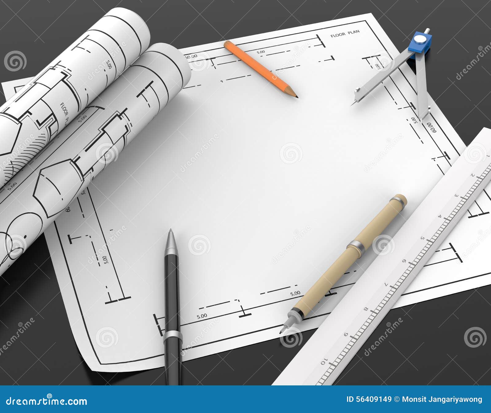 Architect Blueprint and Stationary Tool Background with Clipping Stock ...