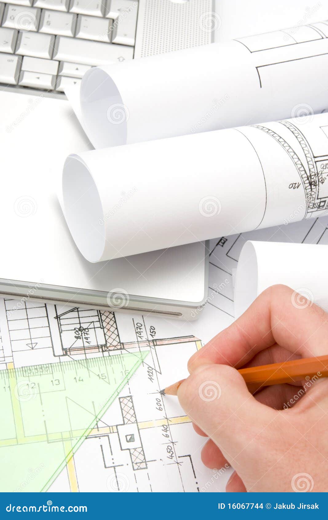 Architect with blueprints stock photo. Image of home - 16067744