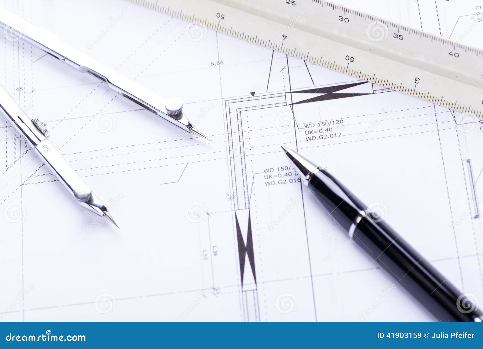 Architect Blueprints Equipment Objects Workplace Stock Image - Image of ...