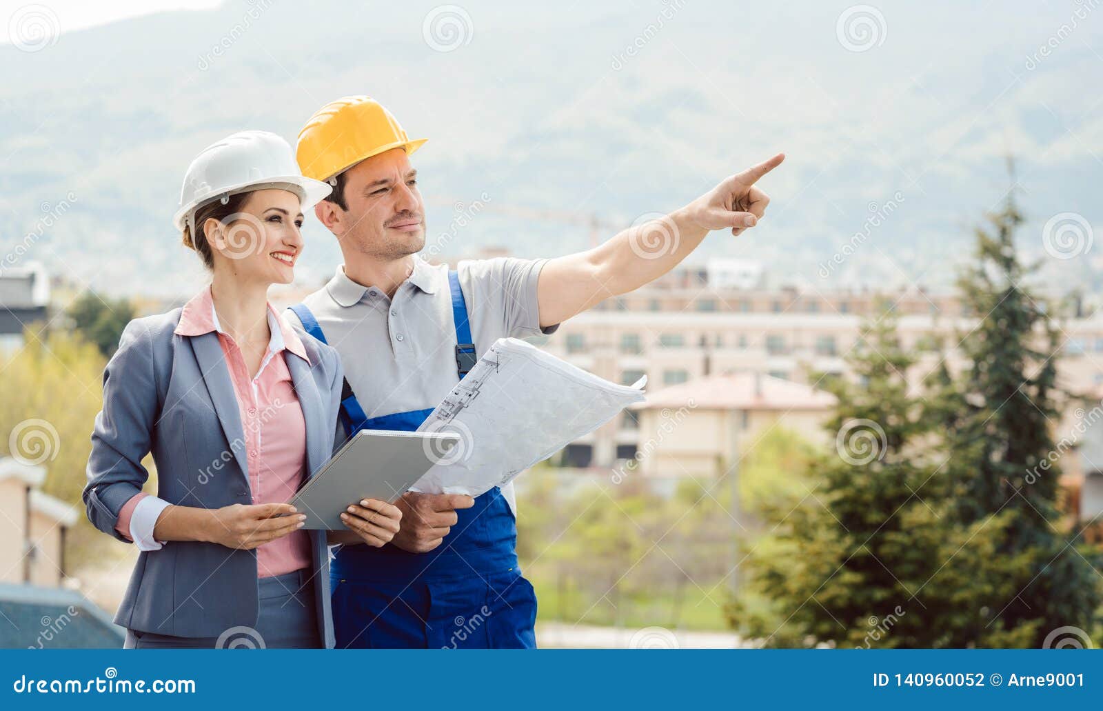 Architect and Builder Developing Ideas for Construction Project Stock ...