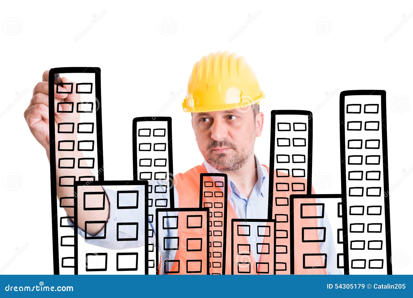 Builder Drawing Growing Chart With Buildings Royalty-Free Stock Image ...
