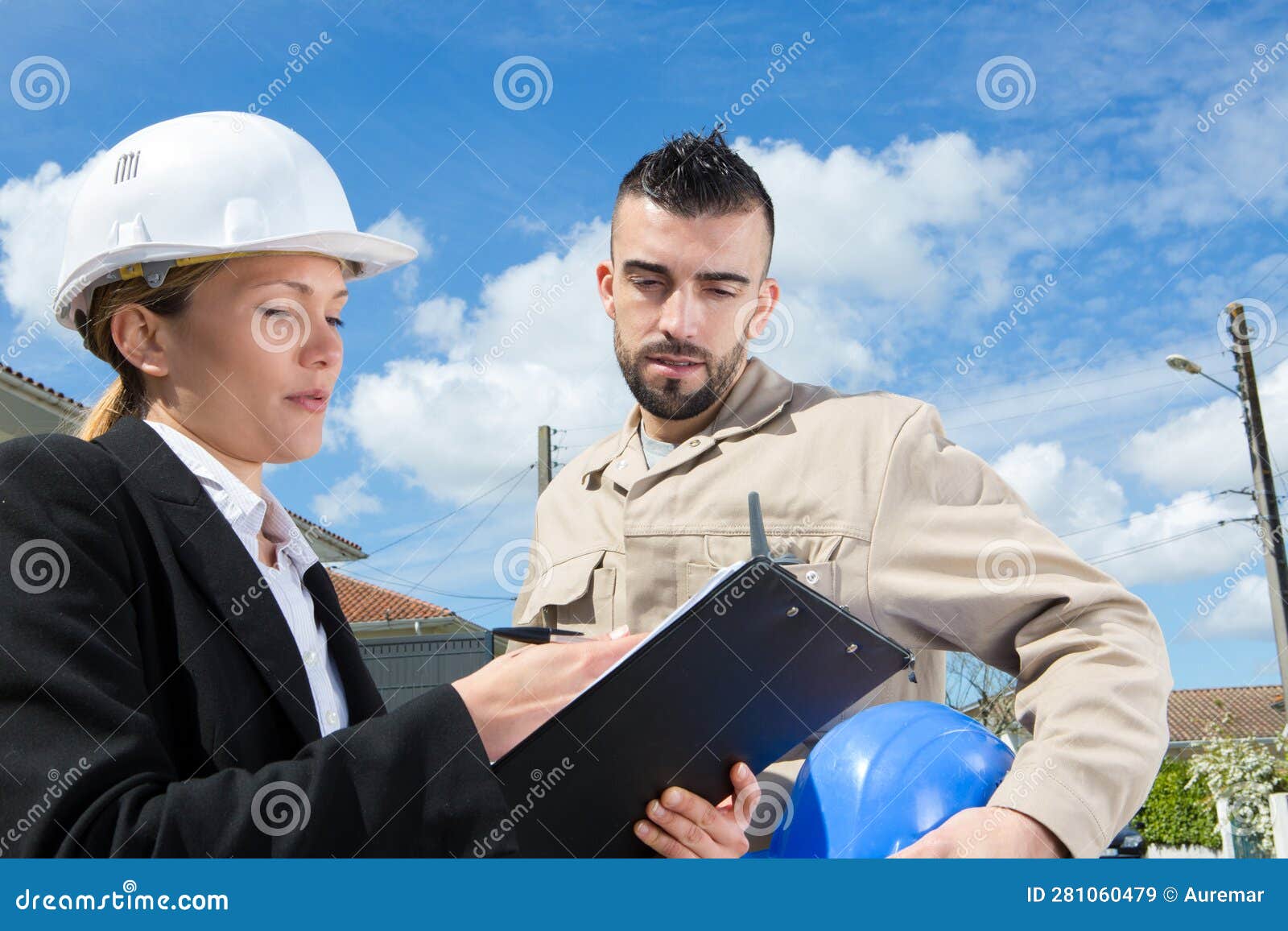 Architect and Builder Inspecting Housing Estate Building Stock Image ...