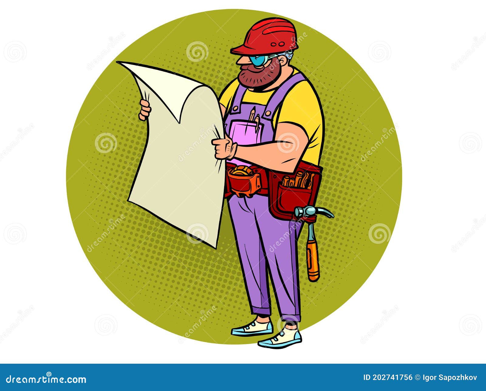 Architect Builder Character In Hard Hat Presenting A Project Of New ...