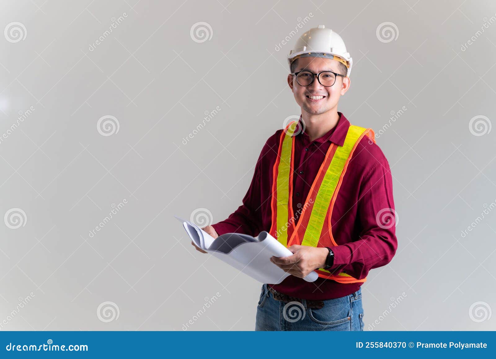 Architect Builder Smiling Layout Plan of the Rooms, Civil Engineer ...