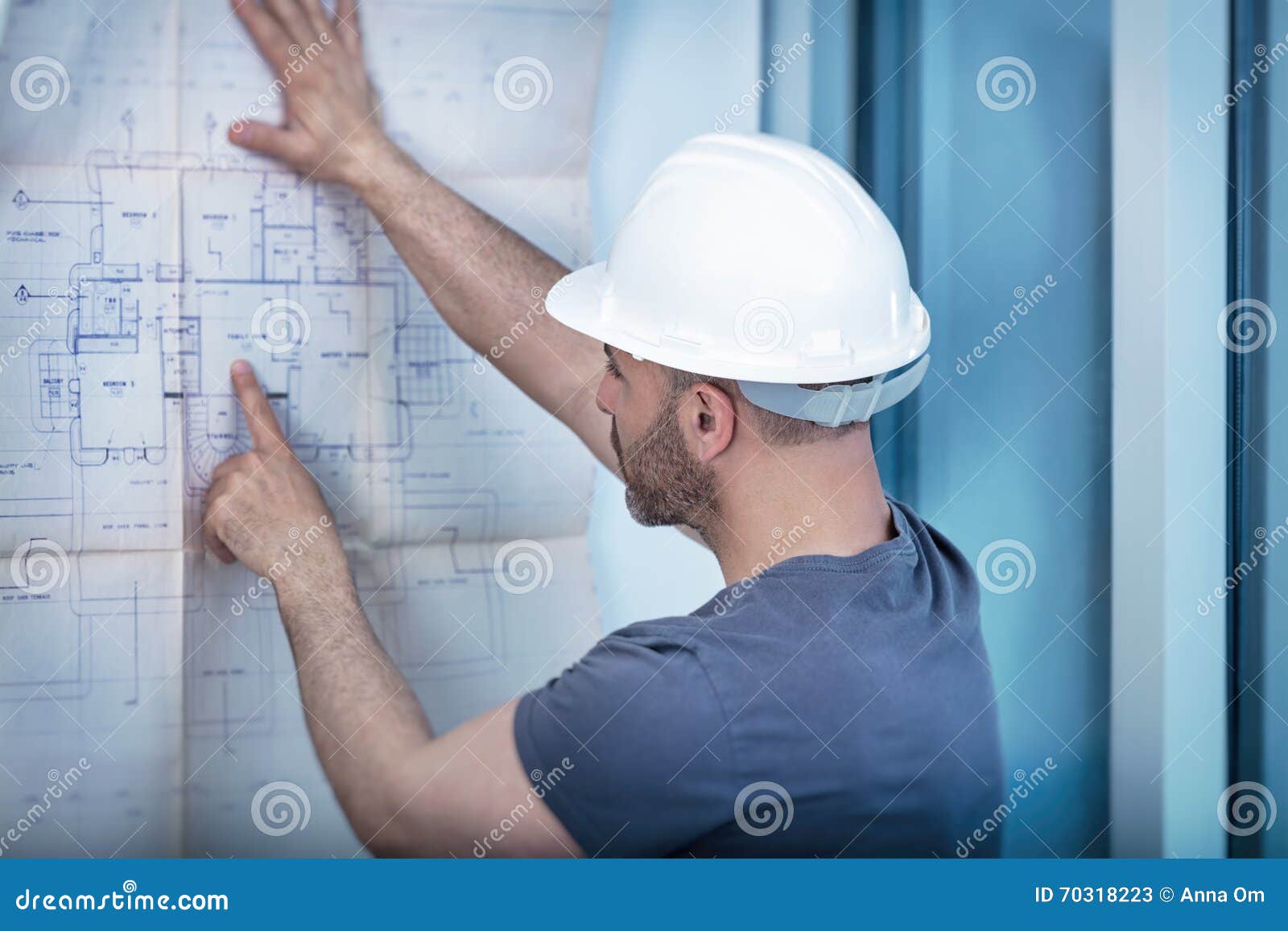Architect Builder Studying Layout Plan of the Room Stock Image - Image ...