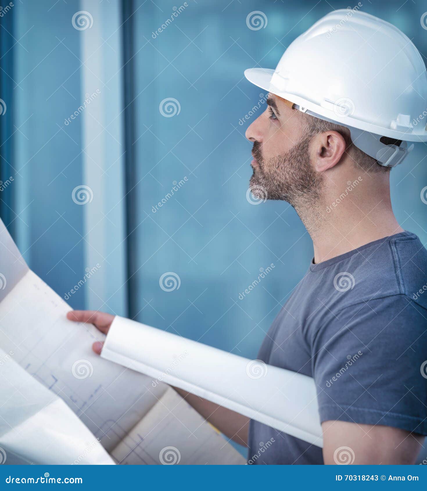 Architect Builder Studying Layout Plan of the Room Stock Image - Image ...