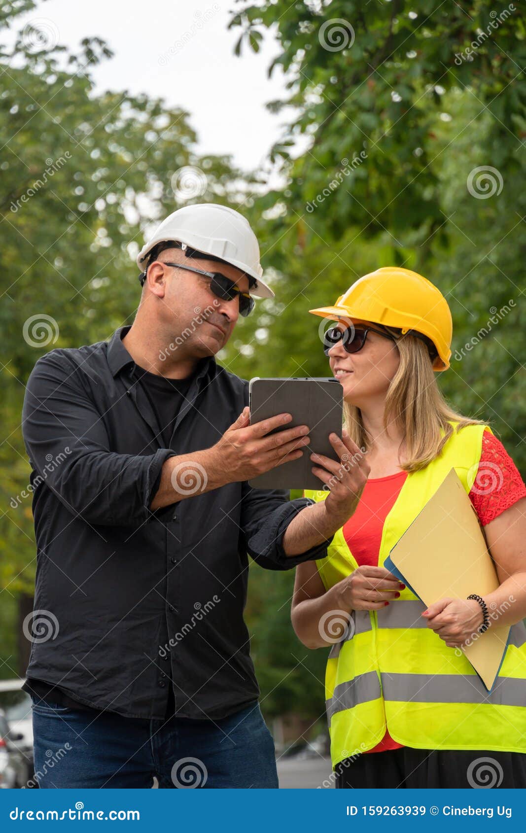 Engineers at Work in the Woods Stock Image - Image of architect ...
