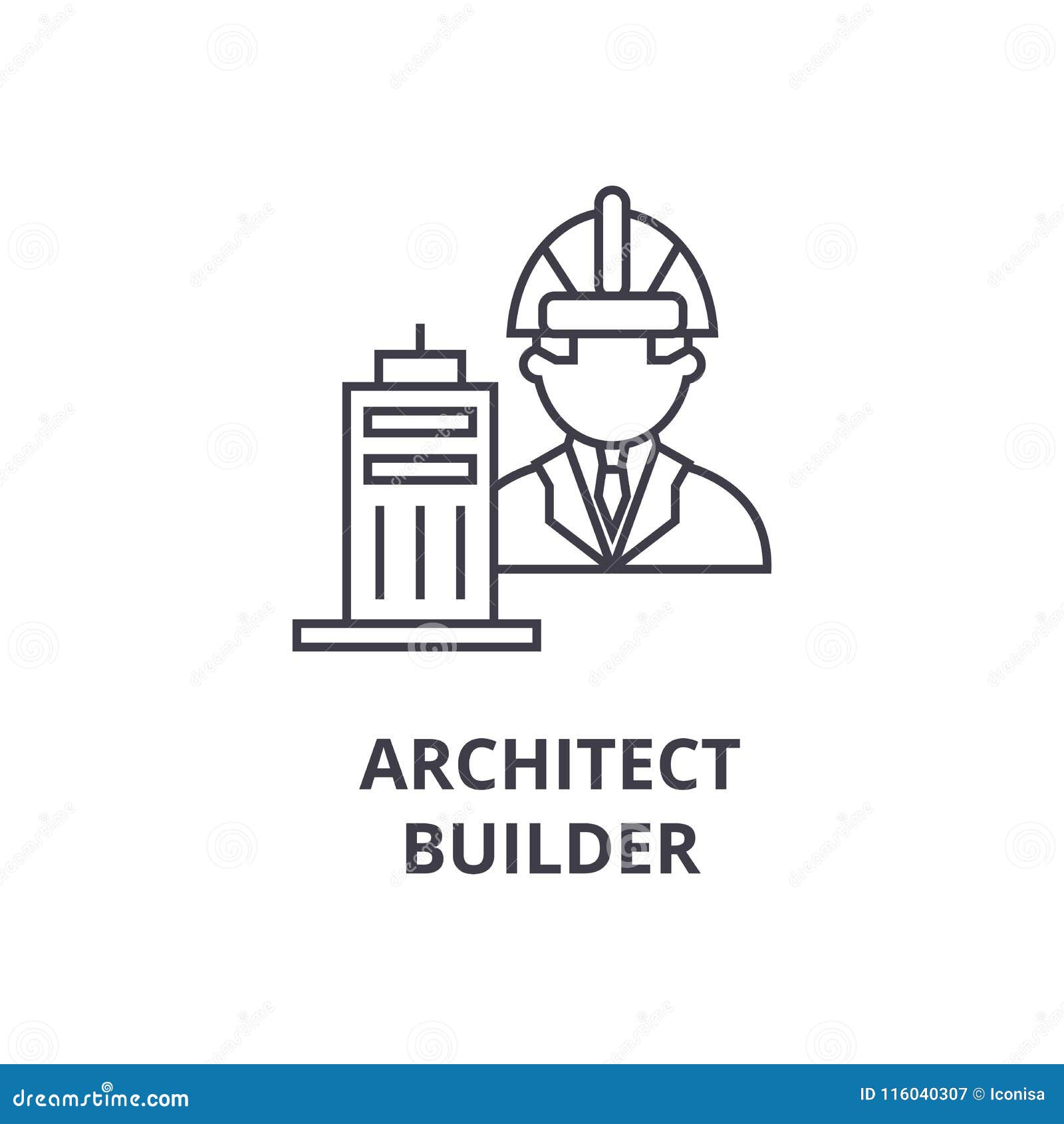 Architect Builder Vector Line Icon, Sign, Illustration on Background ...