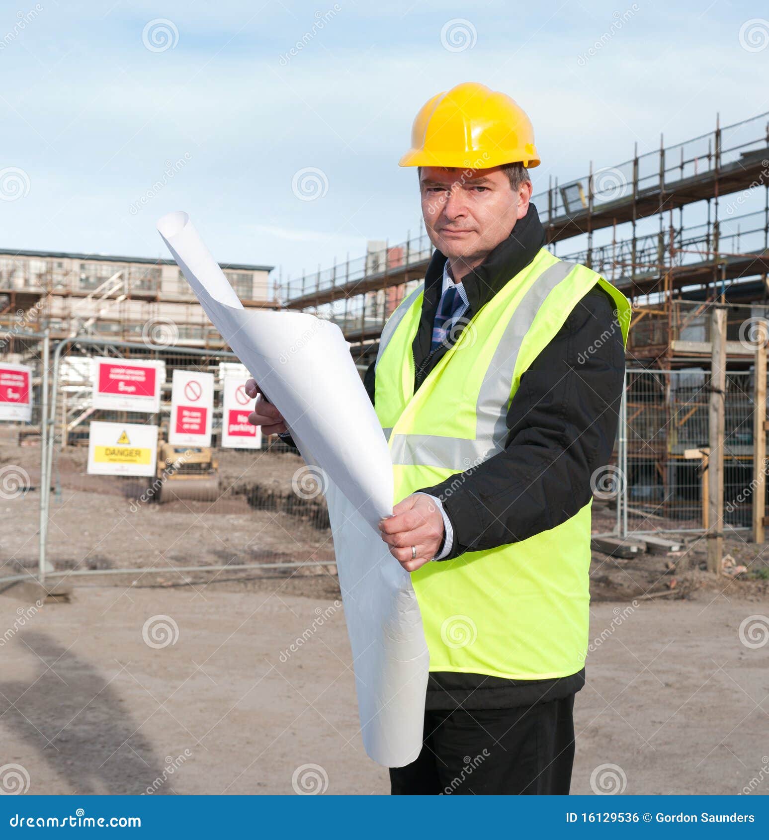 Architect on Building Site Looks at Camera Stock Photo - Image of ...