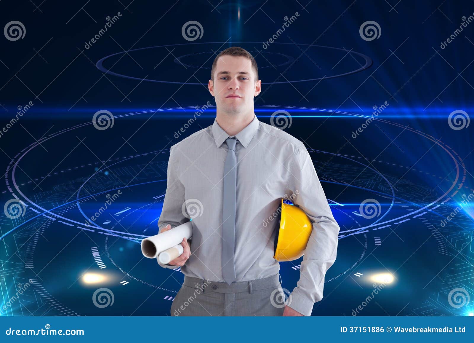 Architect Carrying Construction Plans and Helm Stock Photo - Image of ...
