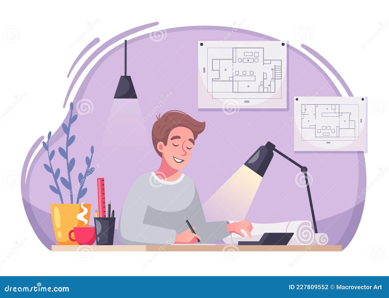 Architect Cartoon Character Stock Vector - Illustration of desk, happy ...
