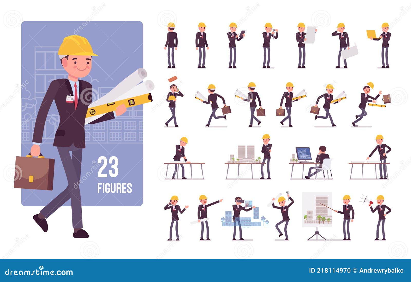 Architect character set stock vector. Illustration of emotion - 218114970