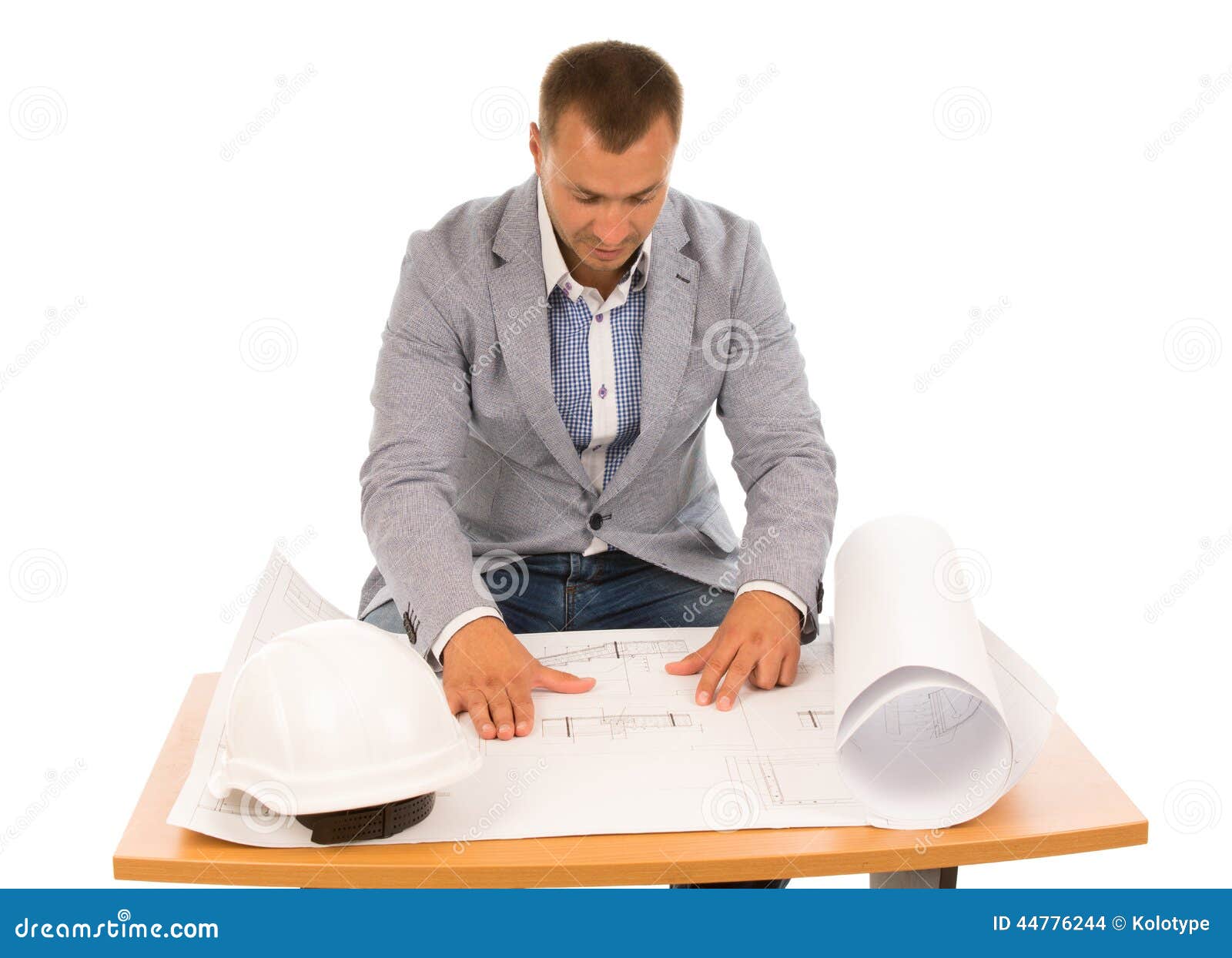 Architect Checking a Building Plan Stock Photo - Image of design, head ...