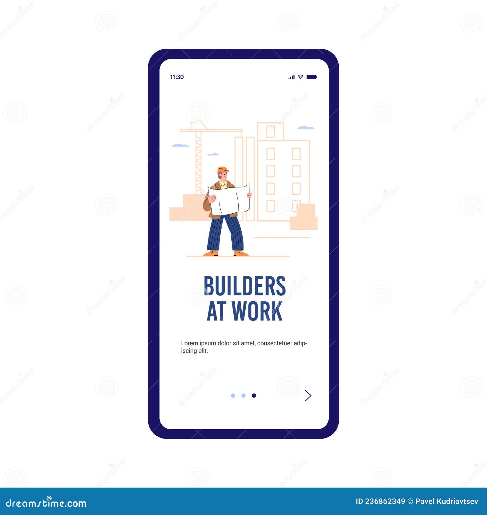 Architect Checks the Building Construction Project or Blueprint, App ...