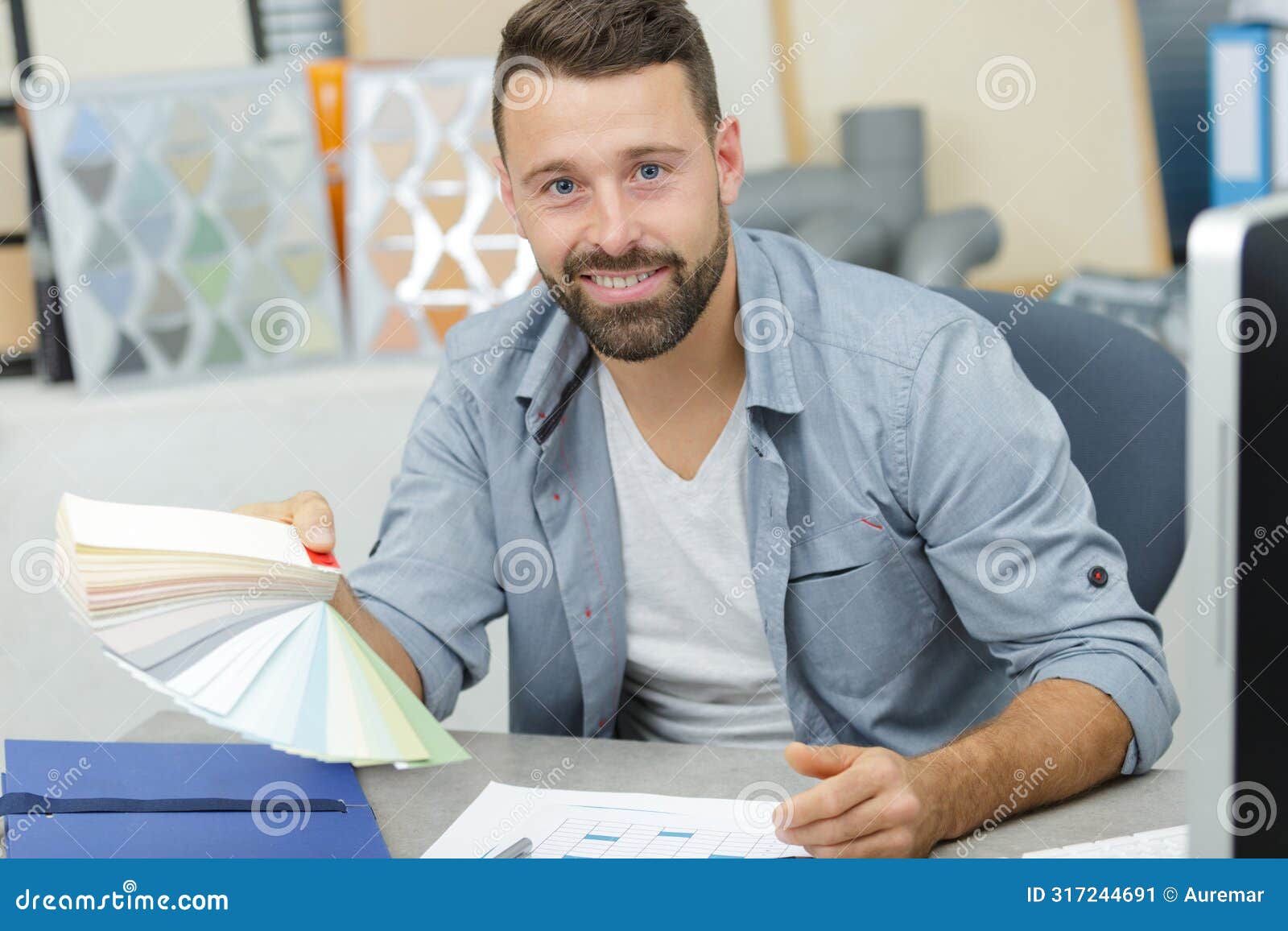 Architect Choosing Color from Various Colorful Swatches Stock Image ...