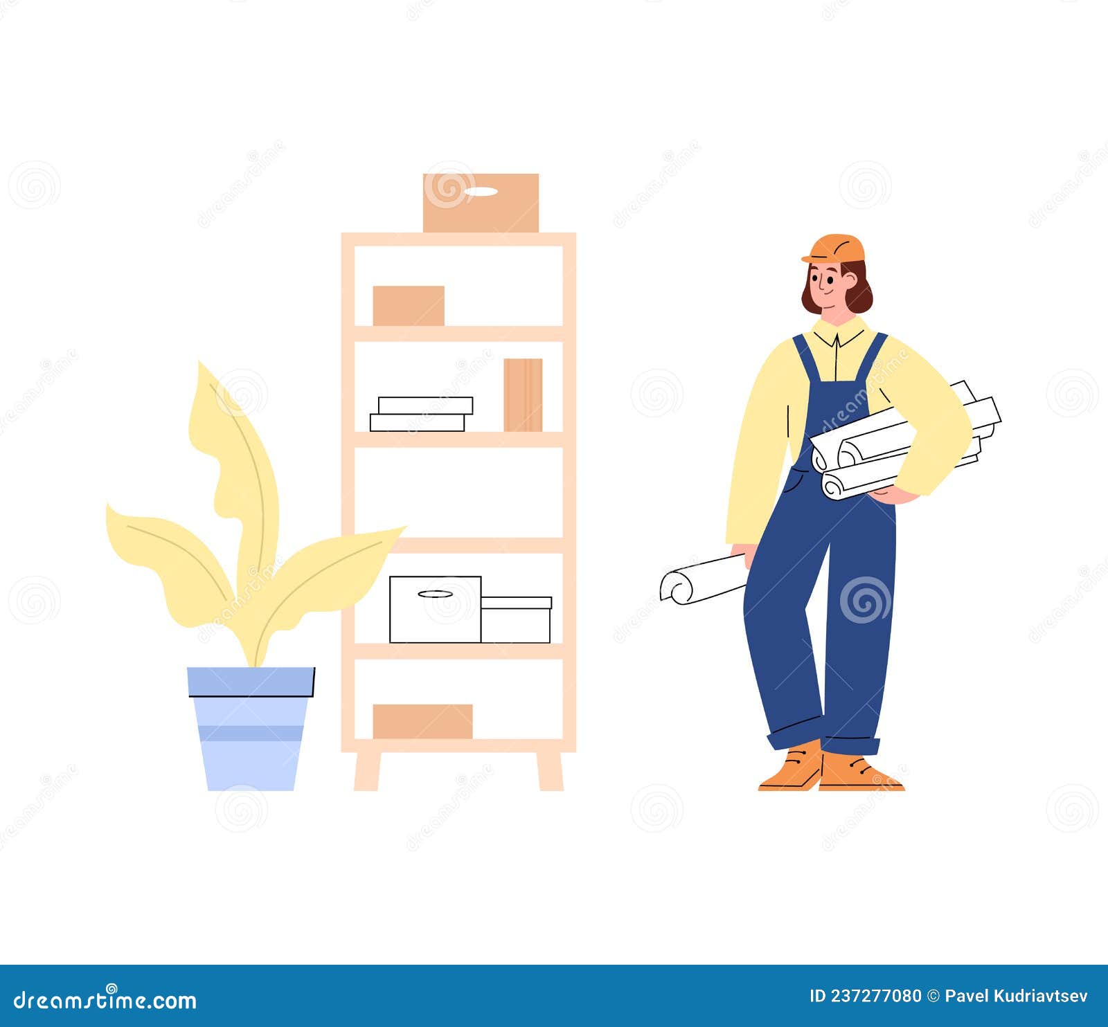 Architect or Civil Engineer with Documentation Flat Vector Illustration ...