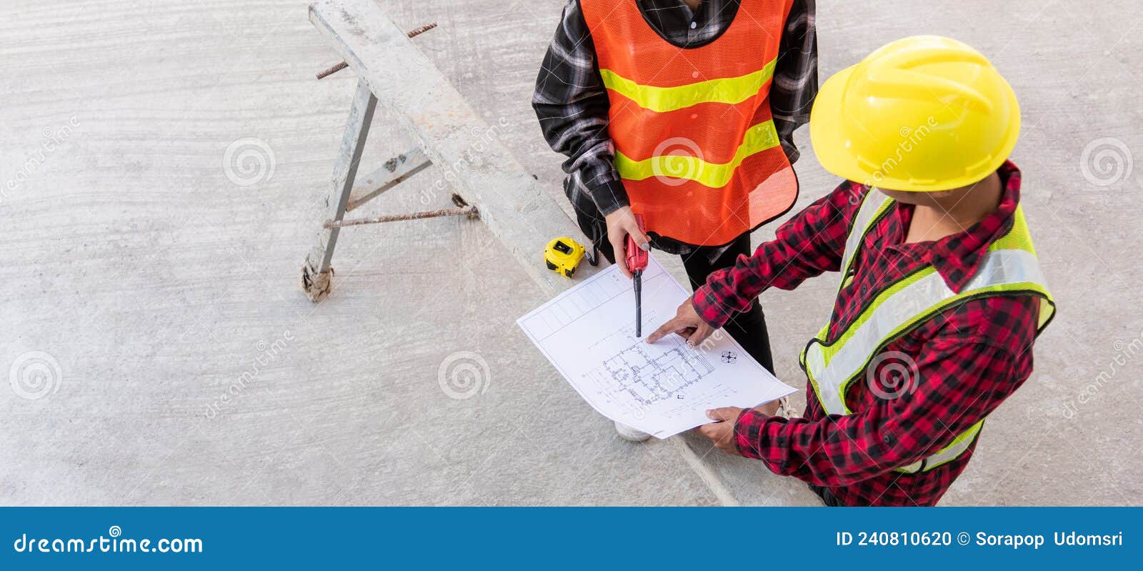 Architect and Client Discussing Help Create Plan with Blueprint of the ...