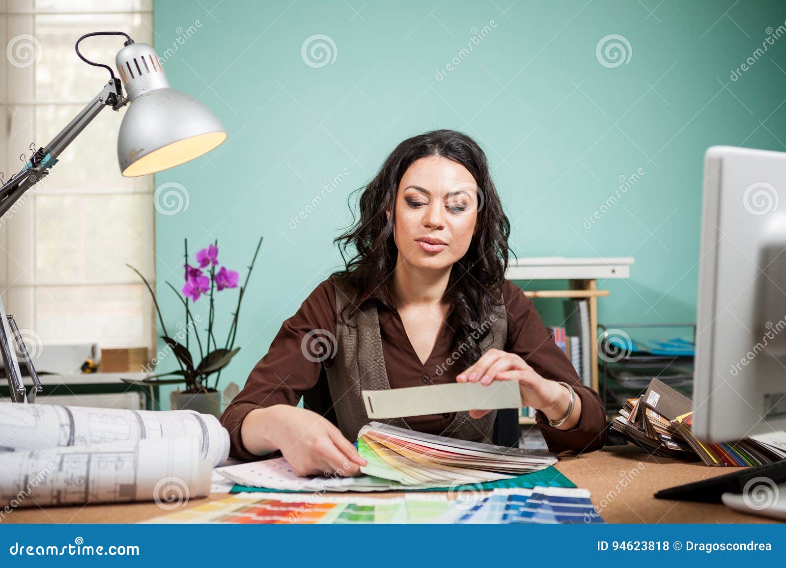 Architect with Color Palette on Desk Stock Photo - Image of blueprint ...