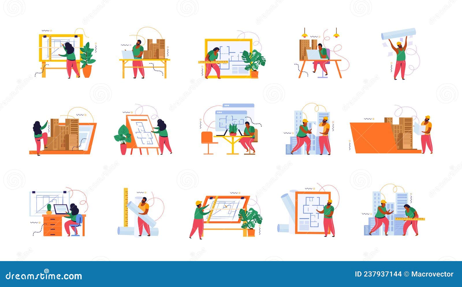 Architect Colored Flat Icon Set Stock Vector - Illustration of industry ...