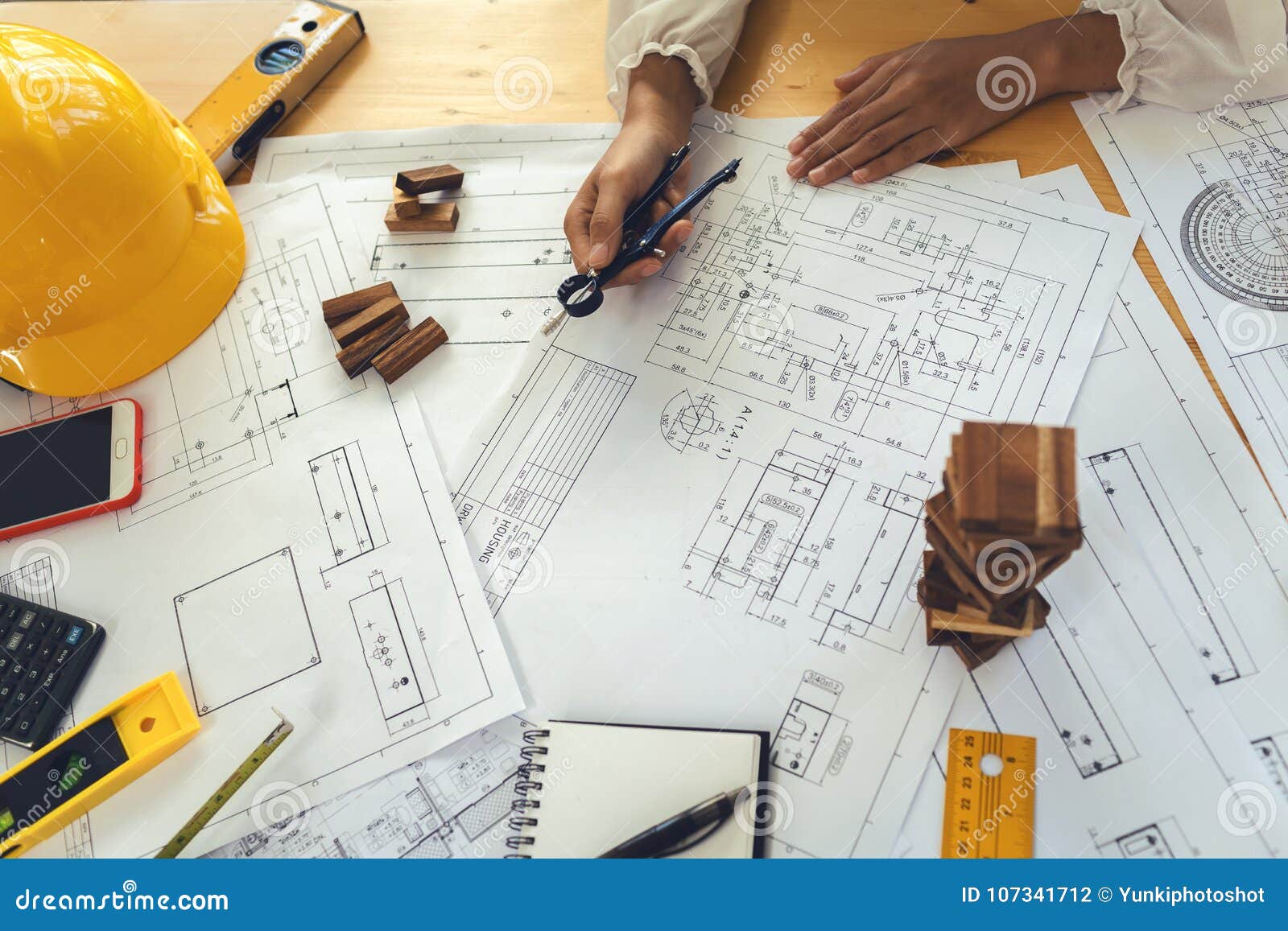Architect Construction Engineer on Hard Project. Stock Photo - Image of ...