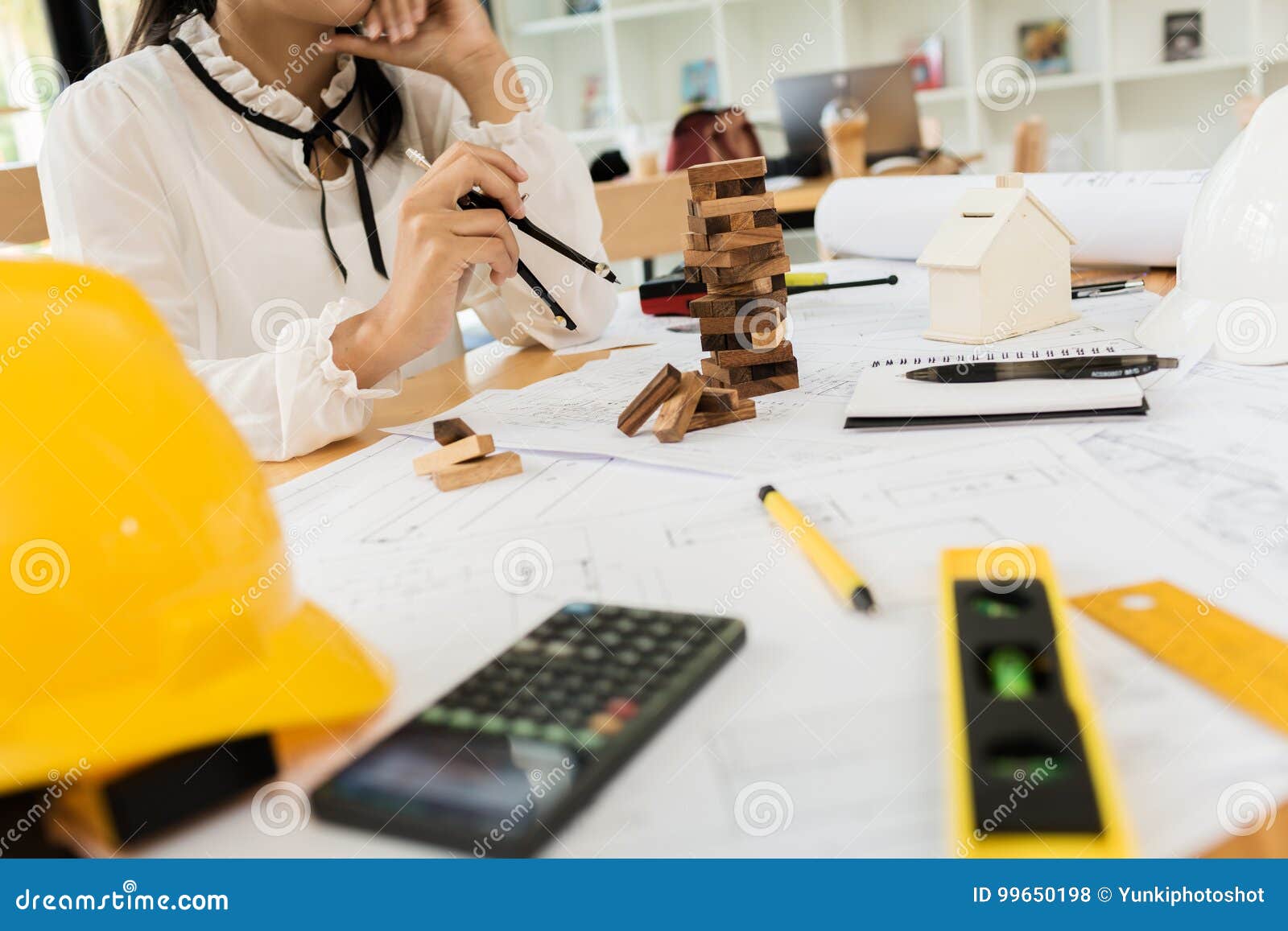 Architect Construction Engineer on Hard Project. Stock Photo - Image of ...