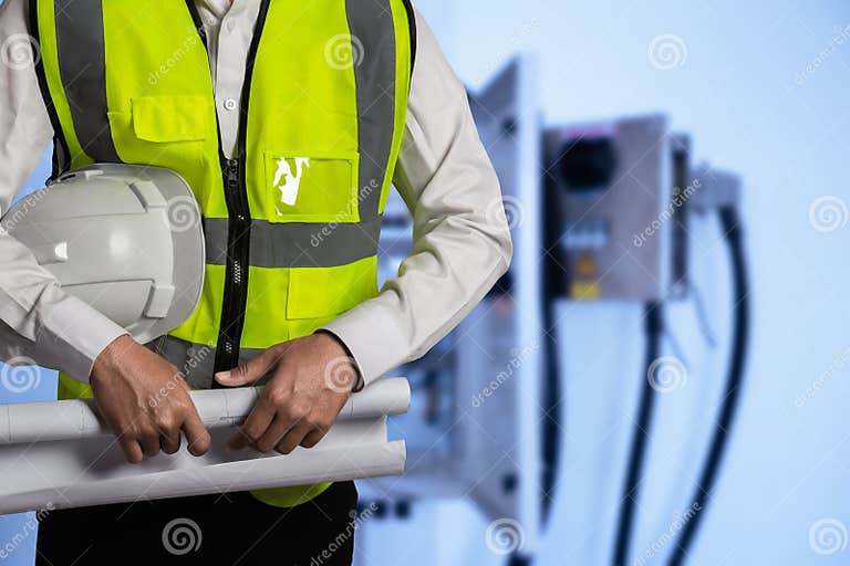 Architect Construction Engineer Plan on Hard Project at Work Stock ...