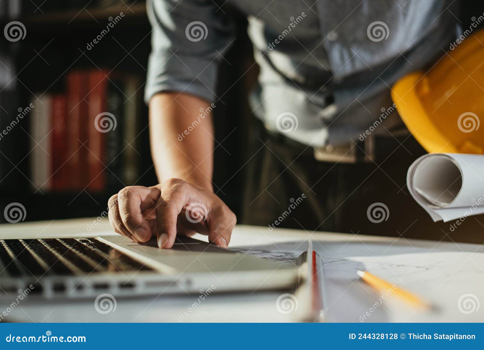 Architect Construction Engineer Plan on Hard Project at Work Stock ...