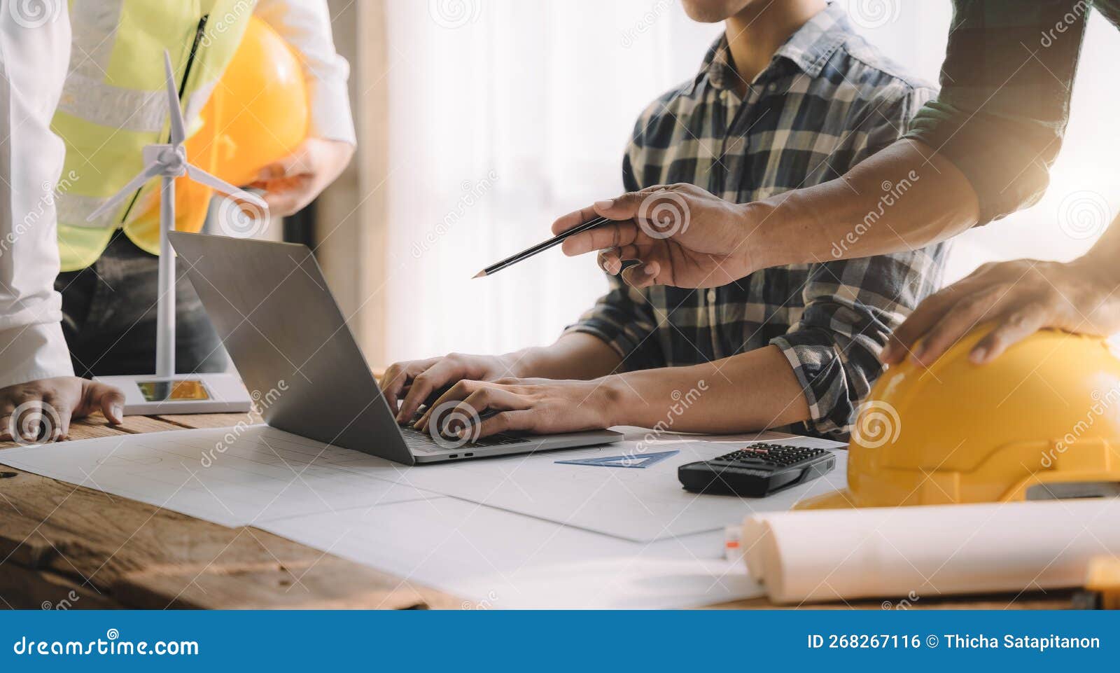 Architect Construction Engineer Plan on Hard Project at Work Stock ...